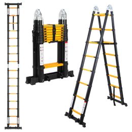 Jopassy - Teleskopleiter Multifunktionsleiter Ausziehleiter 2,5M+2,5M Klappleiter 16 Sprossen Schwarz Mehrzweckleiter