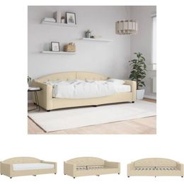 The Living Store - Tagesbett mit Matratze Creme 100x200 cm Stoff - Betten & Bettgestelle - Creme