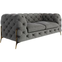 Chesterfield Sofa 2-Sitzer Willow mit Metall Füßen, Grau Samt