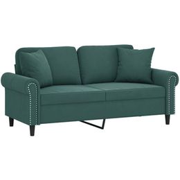 vidaXL - 2-Sitzer-Sofa mit Zierkissen Dunkelgrün 140 cm Samt