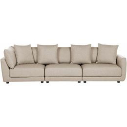 Beliani 3-Sitzer Sofa Beige Stoffbezug mit Vielen Dekokissen Dicken Sitzkissen Schmalen Armlehnen Niedrier Rückenlehne Losen Kissen Modern Wohnzimmer