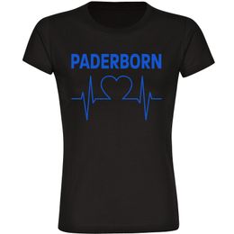 multifanshop Damen T-Shirt - Paderborn - Herzschlag - Druck blau - Frauen