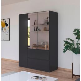 Drehtürenschrank Rauch "Kleiderschrank Schrank Garderobe Wäscheschrank COSTA in 3 Breiten" Schränke Gr. B/H/T: 136 cm x 197 cm x 54 cm, 3 St., grau (graumetallic) mit Spiegel, grifflose Front und Push-to-Open Funktion MADE IN GERMANY