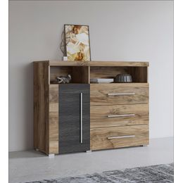 Sideboard Inosign "Roger,Breite 120cm, moderne Anrichte mit 3 Schubladen" Sideboards braun (satin nussbaumfarben, darkwood) Kommode mit viel Stauraum, Masse 120x92x38,5 (BHT)