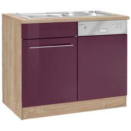 Spülenschrank KOCHSTATION "KS-Eton" Schränke Gr. B/H/T: 110 cm x 85 cm x 60 cm, 1 St., lila (aubergine hochglanz) Breite 110 cm, inkl. TürSockel für Geschirrspüler