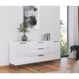 Kommode Rauch "Flipp" Sideboards Gr. B/H/T: 160 cm x 72 cm x 42 cm, 3 St., weiß (alpinweiß, glas kristallweiß) 2-türig mit 3 Schubladen und Soft-Close-Funktion sowie Glasfront