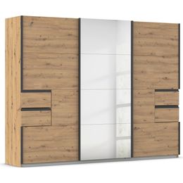 Schwebetürenschrank Rauch "Kleiderschrank Schrank Garderobe Wäscheschrank LUZIA in 2 Breiten" Schränke Gr. B/H/T: 271 cm x 210 cm x 62 cm, 3 St., braun (eiche artisan) mit 2 Schubladen Spiegel in modernen Dekor-Farben MADE IN GERMANY