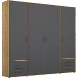 Drehtürenschrank Rauch "Kleiderschrank Schrank Garderobe Wäscheschrank VOYAGER" Schränke Gr. B/H/T: 187 cm x 194 cm x 53 cm, 4 St., grau (eiche artisan, graumetallic) moderne Griffe in Graumetallic mit Außenschubkästen MADE IN GERMANY