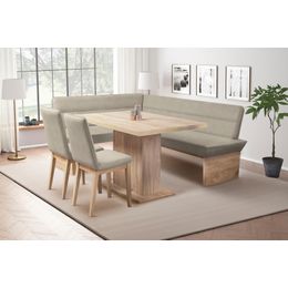 Eckbankgruppe Home Affaire "Beluna + Cross Essecke Sitzgruppe Eckbank Küchenbank BESTSELLER" Sitzmöbel-Sets Gr. B/H/T: 210cm x 89cm x 169cm, Luxus-Microfaser, langer Schenkel rechts, braun (latte) Sitzgruppe Esszimmer Stühle Tisch und Bank bequem gepolstert