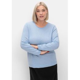 Rundhalspullover sheego "Große Größen" Gr. 44/46, blau Damen Pullover aus reinem Kaschmir, mit Rollkanten