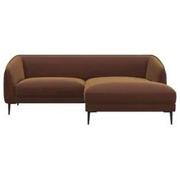 Ecksofa FLEXLUX "Belle Designsofa, bequem durch Kaltschaum im Sitz, L-Form" Sofas Gr. B/H/T: 218cm x 74cm x 149cm, Velvet, Chaiselongue rechts, braun (cognac) Skandinavisches Design, In hochwertiger Verarbeitung, BT 218149 cm