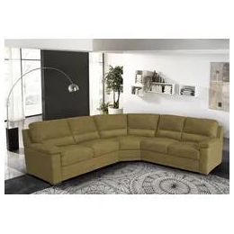 Ecksofa Egoitaliano "Doris, modernes Designerecksofa in hochwertigen Microfaserqualitäten" Sofas Gr. B/H/T: 266cm x 90cm x 246cm, Luxus-Microfaser Lederoptik, langer Schenkel links, gelb (senf) edle Detailverarbeitung, wahlweise fleckenabweisend oder in Lederoptik