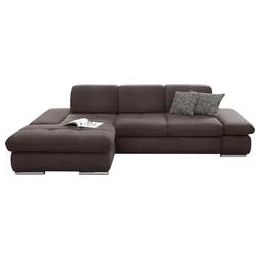 Ecksofa SET ONE BY Musterring "SO4100 V" Sofas Gr. B/H/T: 284cm x 80cm x 190cm, Luxus-Microfaser Florence, Recamiere links, ohne Funktion-Federkern-Wellenunterfederung, braun (mocca) mit verstellbaren Kopfteilen, wahlweise Funktionen, Cord-Bezug