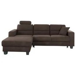 Ecksofa Trendmanufaktur "Chamber, zeitlos und modern, hoher Sitzkomfort, L-Form" Sofas Gr. B/H/T: 247cm x 85cm x 165cm, Strukturstoff, Recamiere links, Mit Schlaffunktion, braun (dunkelbraun) wahlweise mit Schlaffunktion