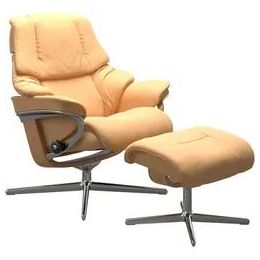 Relaxsessel stressless "Reno" Sessel Gr. Material Bezug, Material Gestell, Ausführung / Funktion, Maße B/H/T, gelb mit Hocker, Cross Base, Größe S, M & L, Holzakzent Eiche