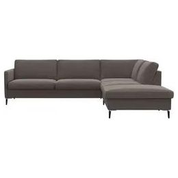 Ecksofa FLEXLUX "Fiore, super Sitzkomfort durch Kaltschaum im Sitz, L-Form" Sofas Gr. B/H/T: 266cm x 85cm x 225cm, Struktur, Ottomane rechts, braun (taupe brown) schmale Armlehnen, Füße Alu+schwarz