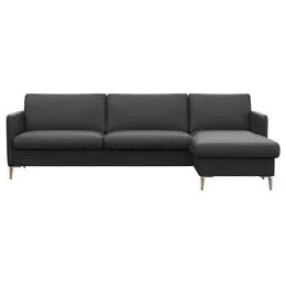 Ecksofa FLEXLUX "Fiore, super Sitzkomfort durch Kaltschaum im Sitz, L-Form" Sofas Gr. B/H/T: 247cm x 85cm x 92cm, Echtleder, Chaiselongue rechts, schwarz (deep black) schmale Armlehnen, Füße Alu+ Eiche