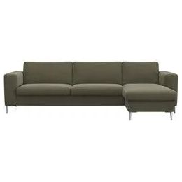 Ecksofa FLEXLUX "Fiore, super Sitzkomfort durch Kaltschaum im Sitz, L-Form" Sofas Gr. B/H/T: 262cm x 85cm x 92cm, Struktur, Chaiselongue rechts, grün (moss green) breite Armlehnen, Füße Alu