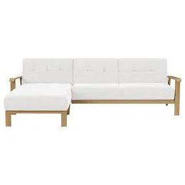 Sit & More Ecksofa SIT & MORE "Billund L-Form" Sofas Gr. B/H/T: 264cm x 88cm x 183cm, Microfaser, Recamiere links, ohne Schlaffunktion, weiß Armlehnen aus eichefarbigem Buchenholz, verschiedene Bezüge und Farben