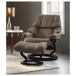 Relaxsessel stressless "Reno" Sessel Gr. Leder BATICK, Classic Base Schwarz-L, Relaxfunktion-Drehfunktion-PlusTMSystem-Gleitsystem, B/H/T: 88cm x 98cm x 78cm, braun (mole batick) mit Hocker, Classic Base, Größe S, M & L, Gestell Schwarz