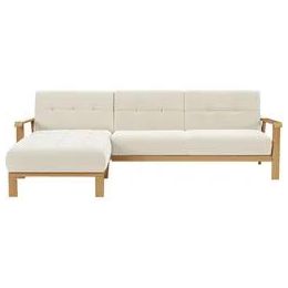 Sit & More Ecksofa SIT & MORE "Billund L-Form" Sofas Gr. B/H/T: 264cm x 88cm x 183cm, Luxus-Microfaser ALTARA NUBUCK, Recamiere links, mit Schlaffunktion, beige (elfenbein) Armlehnen aus eichefarbigem Buchenholz, verschiedene Bezüge und Farben