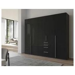 Drehtürenschrank Rauch "Purisma" Schränke Gr. B/H/T: 251cm x 223cm x 60cm, 5 St., grau (graphit/glas basalt) mit Glasfront, Schubladen und umfangreichem Zubehör, Soft-Close