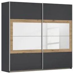 Schwebetürenschrank Rauch "Kleiderschrank Schrank Garderobe TARRAGONA in 3 Breiten" Schränke Gr. B/H/T: 226 cm x 210 cm x 62 cm, 2 St., grau (graumetallic, eiche artisan) Spiegelmitteltüren mit Rahmen in Absetzungsfarbe