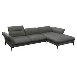 Ecksofa FLEXLUX "Salino, Funktionssofa mit Recamiere, Relaxsofa, Ecksofa" Sofas Gr. B/H/T: 307cm x 88cm x 182cm, Echtleder, Chaiselongue rechts, grau (warm mineral grey) Sofa mit Arm- und Kopfteil-Verstellungen, Kaltschaum & Stahl-Wellen