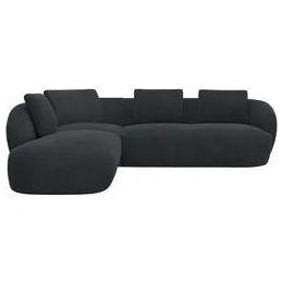 Ecksofa FLEXLUX "Torino, rund, L-Form, Sofa-Ecke mit Ottomane" Sofas Gr. B/H/T: 265cm x 85cm x 237cm, Boucle, lange Ottomane links, grau (anthracite grey) Modernes, organisches Sofa-Design, Kaltschaum, Wellenunterfederung