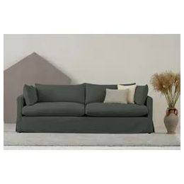 3-Sitzer Andas "Joucas, Hussensofa, Breite 244 cm", grün (dunkelgrün), B:244cm H:85cm T:104cm, 100% polyester, Sofas, extra tiefe Sitzfläche, mit Faserball-Füllung für mehr Sitzkomfort