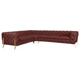 Chesterfield-Sofa LEONIQUE "Amaury L-Form" Sofas Gr. B/H/T: 323cm x 75cm x 264cm, Samtoptik, langer Schenkel rechts, Füße goldfarben, rosa (rose) großes Ecksofa, Chesterfield-Optik, Breite 323 cm, Fußfarbe wählbar