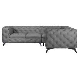 Chesterfield-Sofa LEONIQUE "Glynis L-Form", grau (hellgrau), B:264cm H:75cm T:204cm, Struktur (100% Polyester), Samtoptik (100% Polyester), Sofas, aufwändige Knopfheftung, moderne Chesterfield Optik, Fußfarbe wählbar