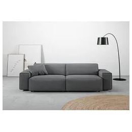 Big-Sofa Andas "Glimminge auch in Breitcord, Feincord + Easy care-Bezug" Sofas Gr. B/H/T: 254cm x 71cm x 101cm, Easy care, grau (anthrazit) besondere Kedernähte Zierkissen