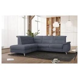 Sit & More Ecksofa SIT & MORE "Astoria L-Form" Sofas Gr. B/H/T: 256cm x 91cm x 225cm, Flachgewebe, Ottomane links, ohne Kopfteilverstellung-ohne Armlehnfunktion-ohne Relaxfunktion motorisch im Sofa 2,5-sitzig, grau (grau, blau) wahlweise mit motorischer Relaxfunktion