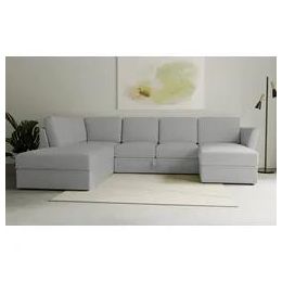 Wohnlandschaft Home Affaire "Lavars Schlafsofa" Sofas Gr. B/H/T: 310 cm x 90 cm x 226 cm, Webstoff, Recamiere rechts, grau (warm grey) mit Bettfunktion und Stauraum, in zwei verschiedenen Bezugsqualitäten