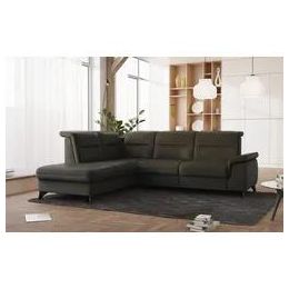 Sit & More Ecksofa SIT & MORE "Astoria L-Form" Sofas Gr. B/H/T: 256cm x 91cm x 225cm, Luxus-Microfaser in Lederoptik, Ottomane links, mit Kopfteilverstellung-mit Armlehnfunktion-ohne Relaxfunktion motorisch im Sofa 2,5-sitzig, grün (olive) wahlweise mit motorischer Relaxfunktion