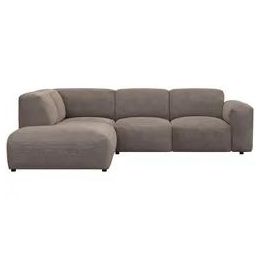 Ecksofa FLEXLUX "Lucera, super bequem durch hochwertigen Sitzaufbau mit Kaltschaum" Sofas Gr. B/H/T: 256cm x 73cm x 231cm, Struktur, Ottomane rechts, braun (taupe brown) modern & anschmiegsam, L-Form, Designsofa