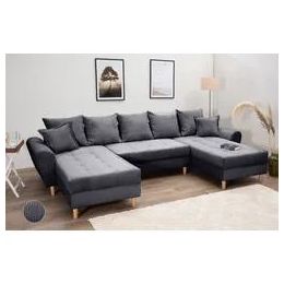 Wohnlandschaft Collection AB "Raisa U-Form" Sofas Gr. B/H/T: 314 cm x 45 cm x 158 cm, Cord, Mit Federkern, grau (anthrazit) mit Federkern, Kissen und Steppung im Sitzbereich