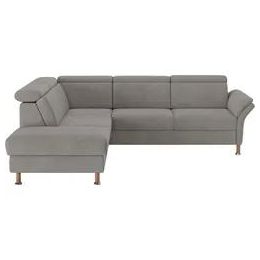 Ecksofa Home Affaire "Calypso L-Form" Sofas Gr. B/H/T: 259cm x 85cm x 227cm, Struktur, Ottomane links, mit Kopfteilverstellung-mit Armteilfunktion-ohne Bettfunktion-ohne Stauraum-ohne Relaxfunktion im Sofa 2,5- Sitzer, grau mit Relaxfunktion motorisch im Sofa 2,5- Sitzer