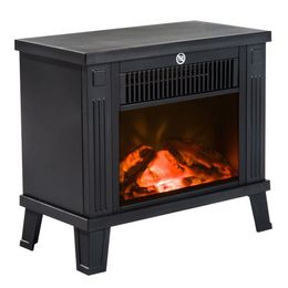 HOMCOM Elektrokamin Elektrischer Kamin Kaminofen Standkamin mit Flammeneffekt 600/1200W, Metall, Schwarz, 3