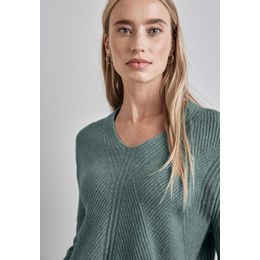 Rundhalspullover Street One Gr. 38, blau (steelwood blue melange) Damen Pullover mit Strukturmuster