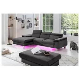 Ecksofa COTTA "Komaris L-Form" Sofas Gr. B/H/T: 244 cm x 72 cm x 166 cm, Feinstruktur, Recamiere links, ohne Bettfunktion-ohne Bettkasten-mit RGB-LED-Beleuchtung, braun (mud) mit Kopfteilverstellung, wahlweise Bettfunktion,Stauraum & Beleuchtung