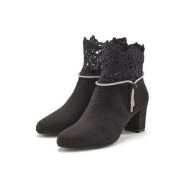 Lascana Stiefelette schwarz Gr. 37 für Damen. Mit Spitze, Glitzerdetails