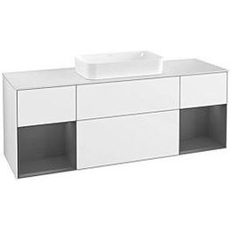 Villeroy & Boch Villeroy und Boch Finion Waschtischunterschrank G331GKGF 160cm, Abdeckplatte white matt, Emotion, Regale Anthracite matt lacquer, Glossy white lacquer