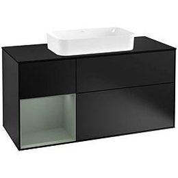 Villeroy & Boch Villeroy und Boch Finion Waschtischunterschrank G292GMPD 120cm, Abdeckplatte black matt, Emotion, Regal links Olive Matt Lacquer, Black matt lacquer