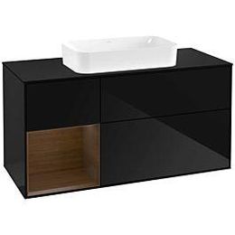 Villeroy & Boch Villeroy und Boch Finion Waschtischunterschrank G292GNPH 120cm, Abdeckplatte black matt, Emotion, Regal links Walnut veneer, Glossy Black Lacquer