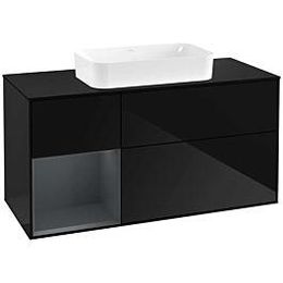 Villeroy & Boch Villeroy und Boch Finion Waschtischunterschrank G292HGPH 120cm, Abdeckplatte black matt, Emotion, Regal links Midnight Blue Matt Lacquer, Glossy Black Lacquer