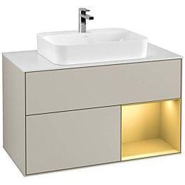 Villeroy & Boch Villeroy und Boch Finion Waschtischunterschrank G371HFHH 100cm, Abdeckplatte white matt, Emotion, Regal rechts Gold matt, Sand Matt Lacquer