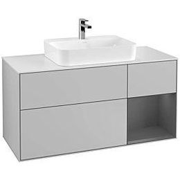 Villeroy & Boch Villeroy und Boch Finion Waschtischunterschrank G421GKGJ 120cm, Abdeckplatte white matt, Emotion, Regal rechts Anthracite matt, Light grey matt