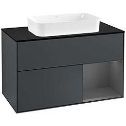 Villeroy & Boch Villeroy und Boch Finion Waschtischunterschrank G252GKHG 100cm, Abdeckplatte black matt, Emotion, Regal rechts Anthracite matt, Midnight Blue Matt Lacquer